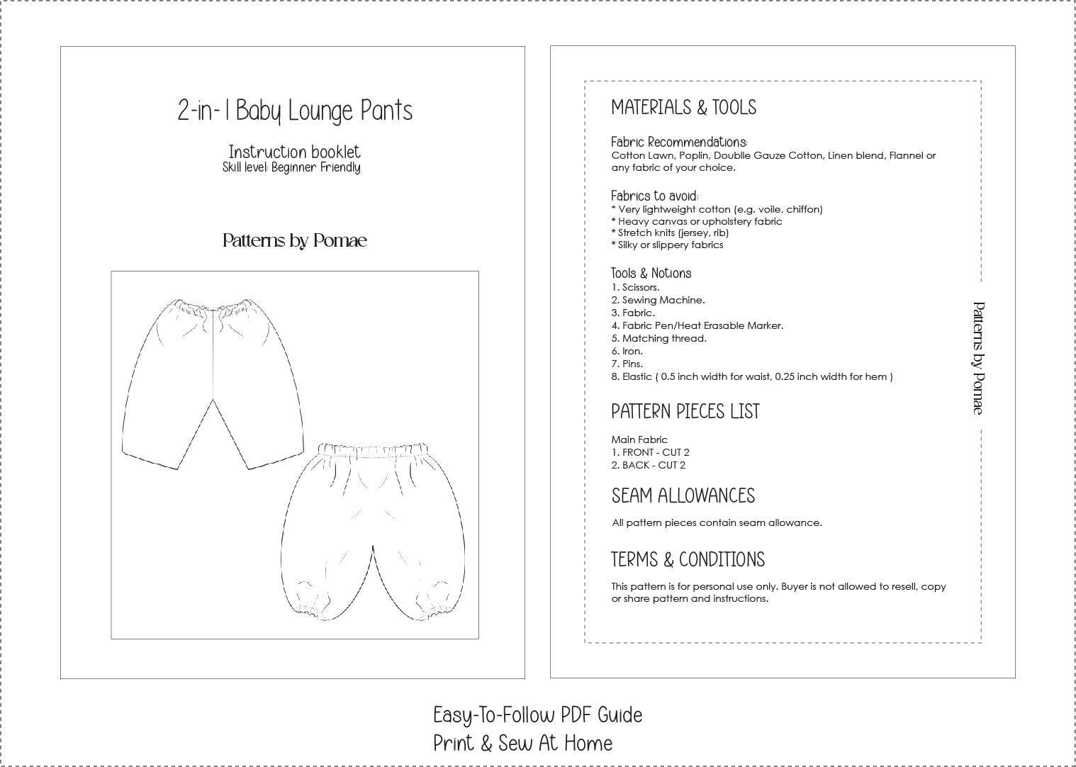 Baby Lounge Pants Sewing Pattern PDF, Baby Trouser Pattern, Baby Pants ...