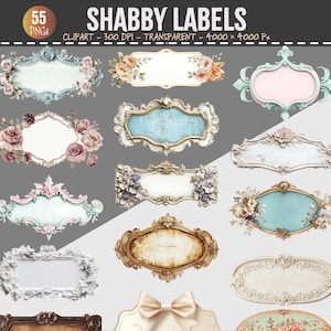 Vintage Floral Labels Clipart | Shabby Chic Frames (55 Pngs) - Etsy
