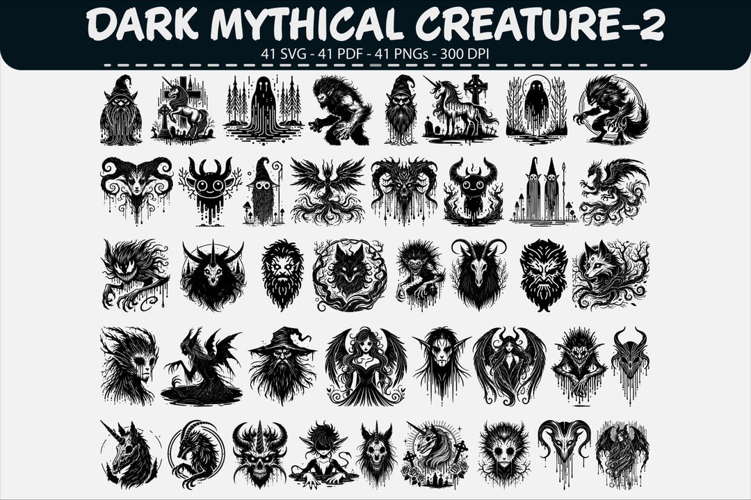Gothic Mythical Creature SVG PNG PDF Dark Fantasy Clipart Set - Etsy