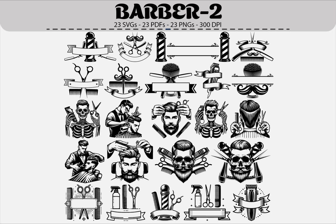 Barber Shop SVG Bundle: Haircut & Beard Designs (PNG, PDF) - Etsy