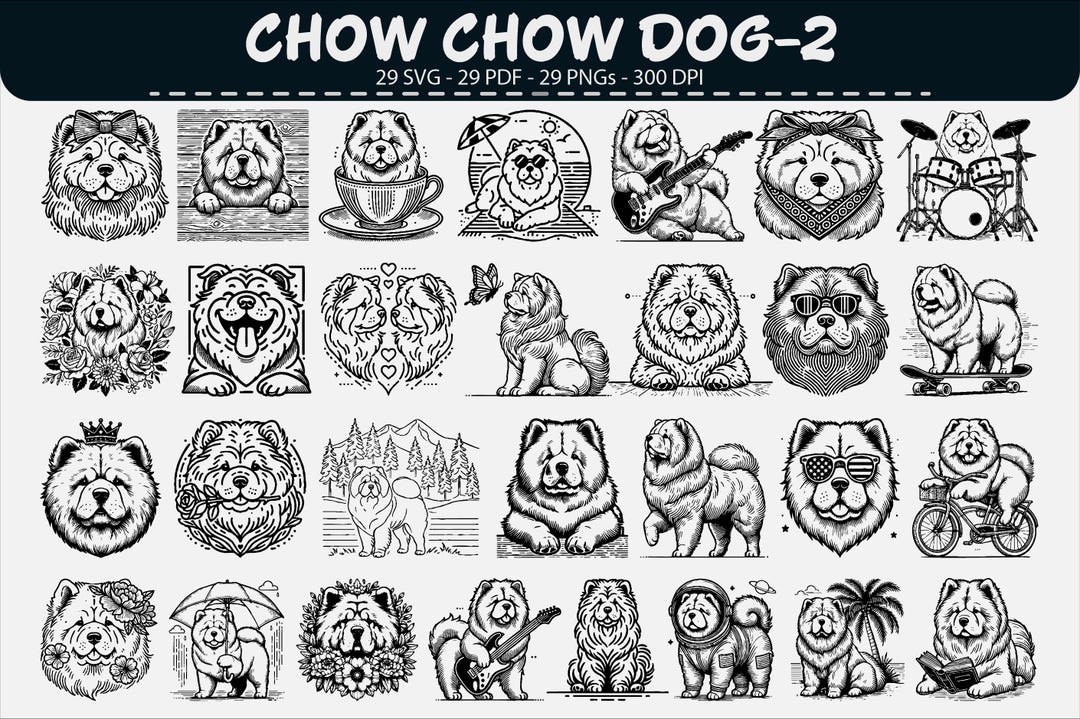 Chow Chow Dog Clipart Bundle SVG PNG PDF – 28 Vintage Engraving Designs ...