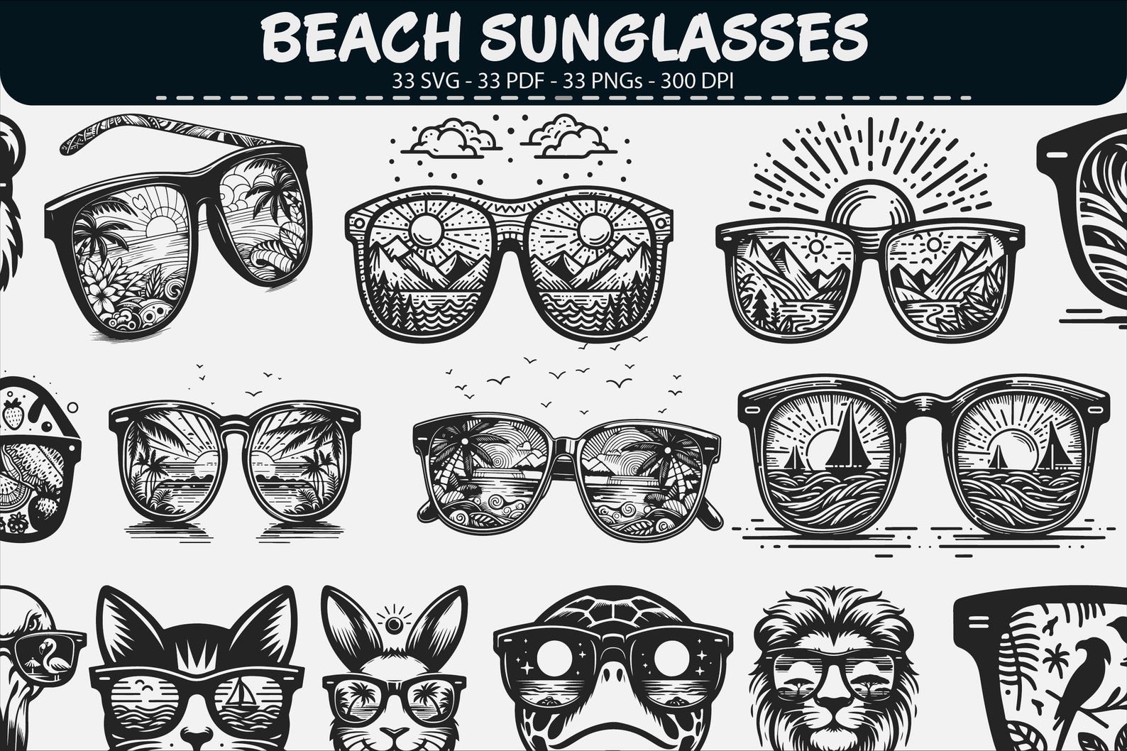 Beach Sunglasses SVG Bundle – 33 Summer Cliparts (PNG, PDF) - Etsy