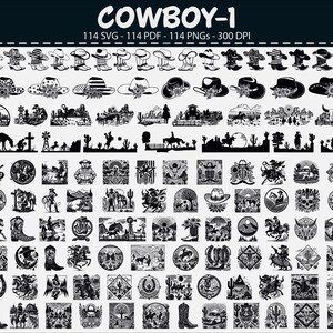 Cowboy Western Engraving Clipart Bundle SVG PNG PDF Set - Etsy