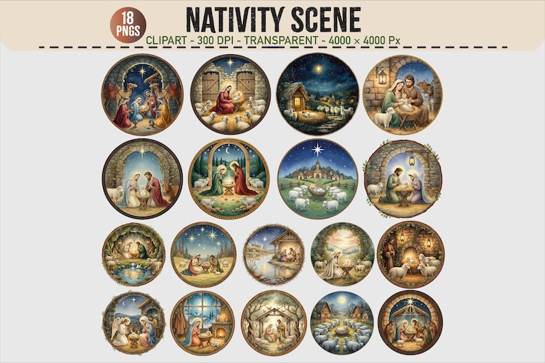 Nativity Scene Clipart Bundle Holy Christmas PNG Set Religious Manger ...
