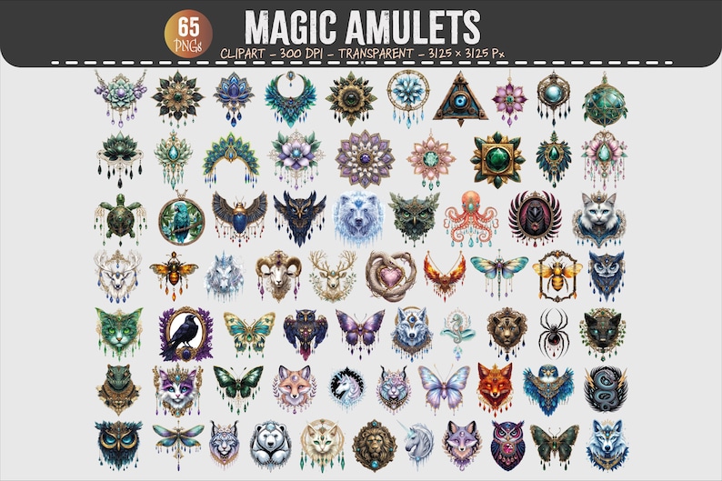 Magic Amulets Clipart Bundle | 65 PNG Set | 300 DPI Transparent Digital ...