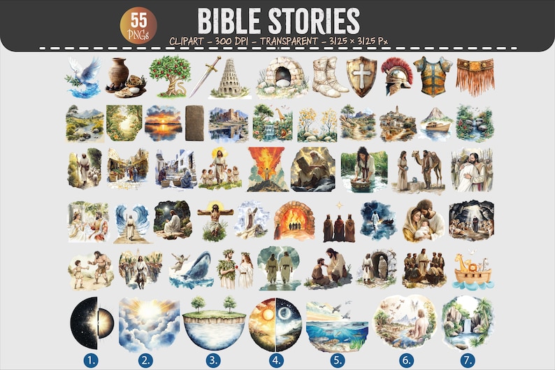 Bible Stories Clipart Bundle Christian Illustration PNG Set Biblical ...