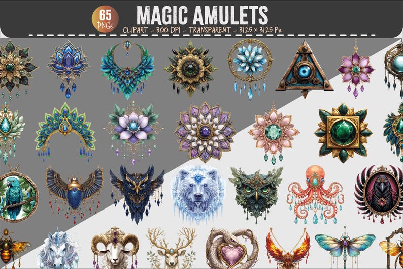 Magic Amulets Clipart Bundle | 65 PNG Set | 300 DPI Transparent Digital ...