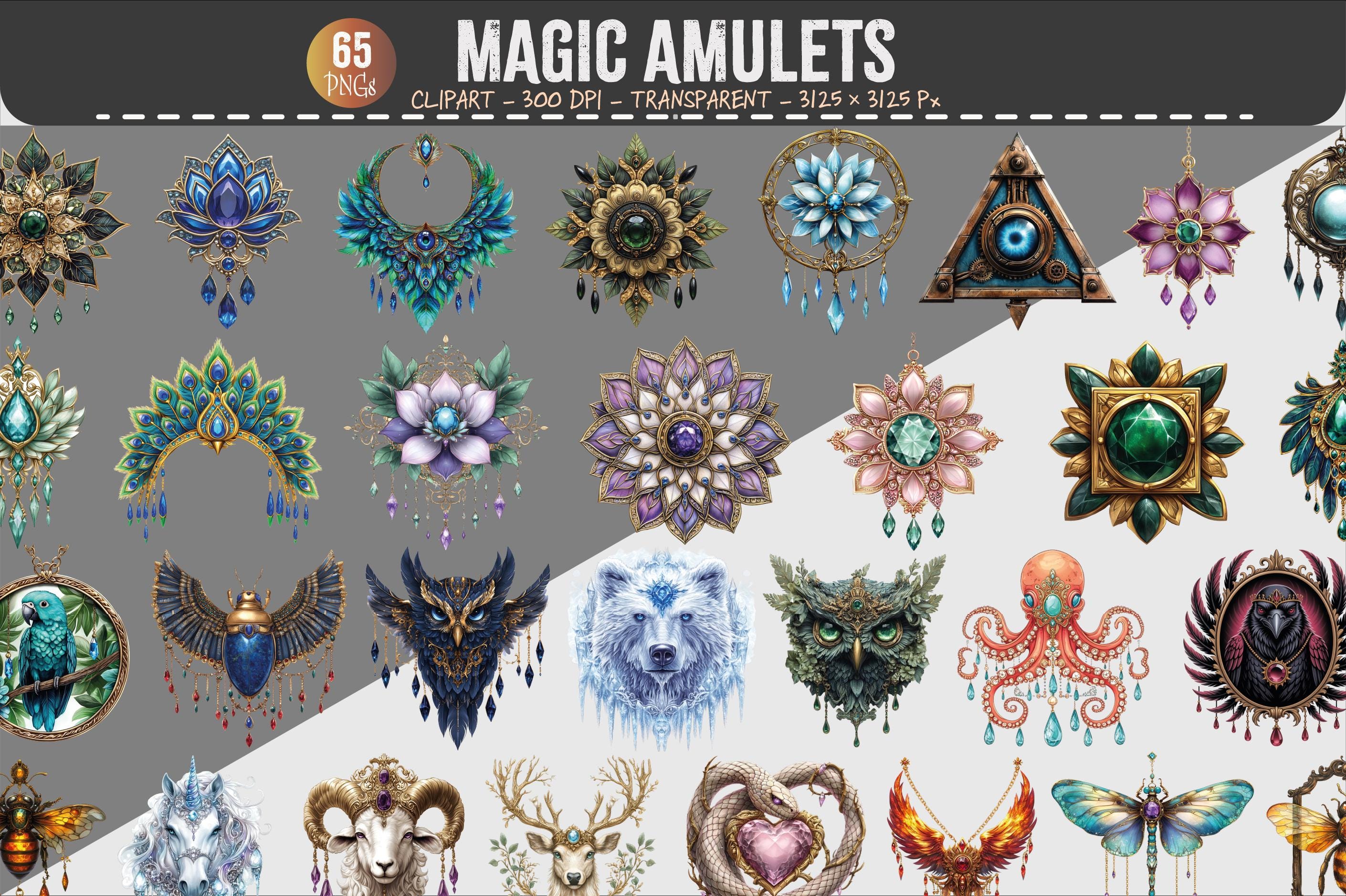 Magic Amulets Clipart Bundle | 65 PNG Set | 300 DPI Transparent Digital ...