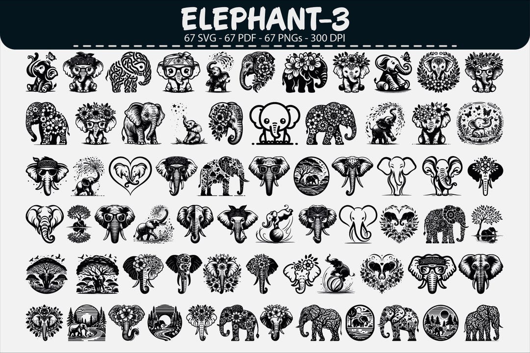 Elephant Clipart Bundle: Floral Wildlife Designs for Cricut ...