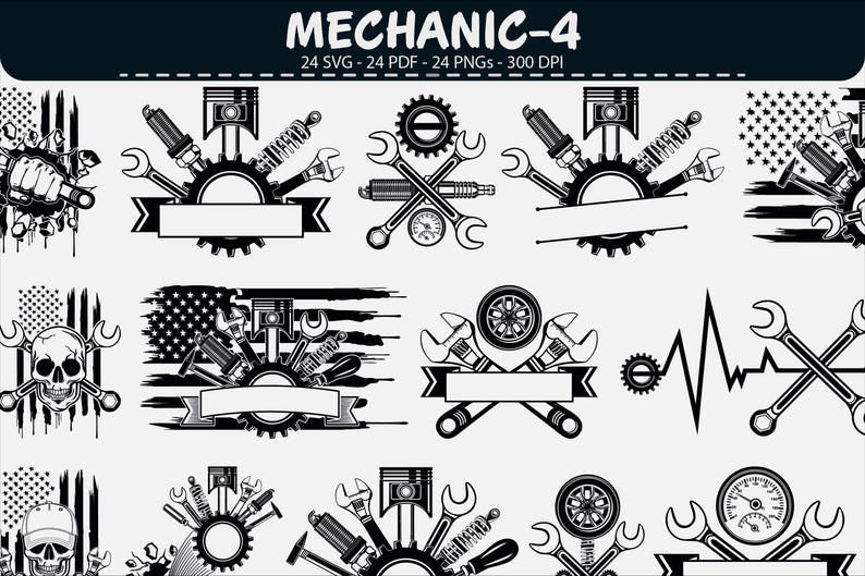 Mechanic Emblem Svg Png Pdf Clipart and Vector Automotive Badge Set - Etsy