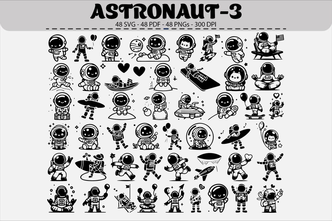 Kawaii Astronaut Clipart Bundle | Space SVG, PNG, PDF Cut Files - Etsy