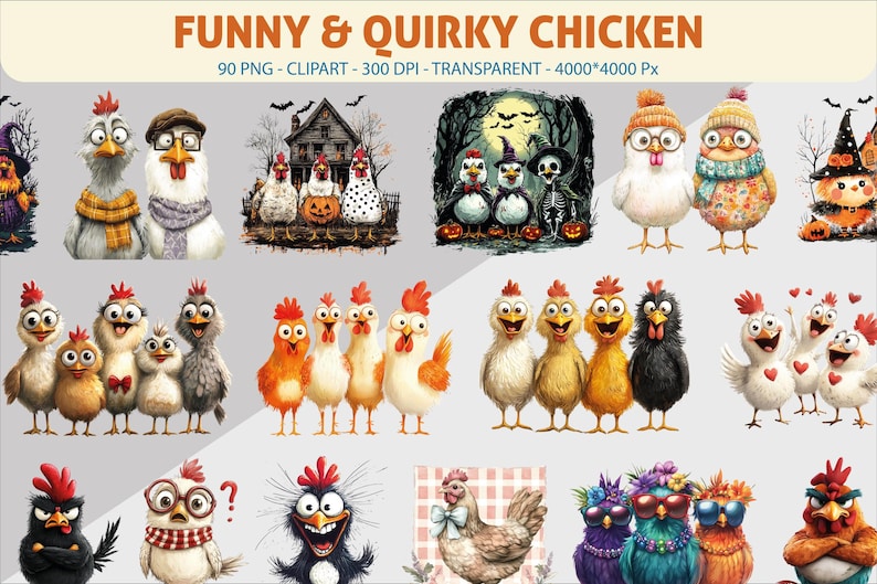 Funny Chicken Clipart Bundle Quirky Chicken PNG Set 300 DPI - Etsy