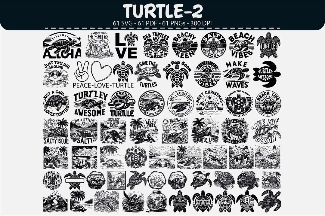 Turtle Ocean Clipart Bundle SVG PNG PDF Sea Life Designs - Etsy