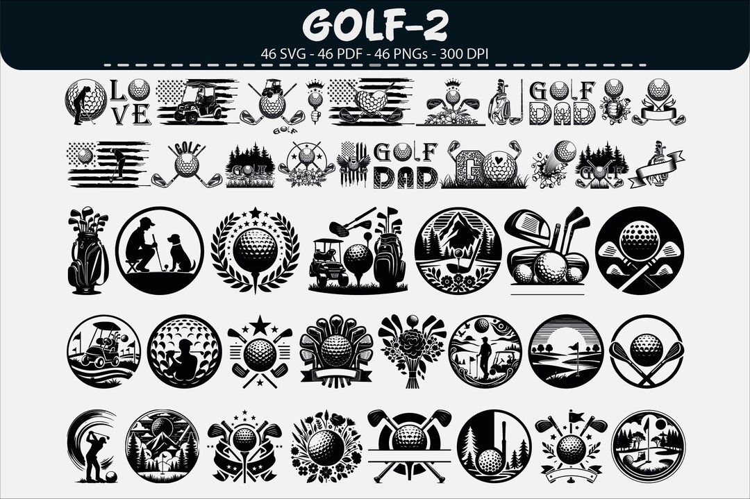 Golf Clipart Bundle 46 SVG PNG PDF Golf Dad Love Golf Engraving Sport ...