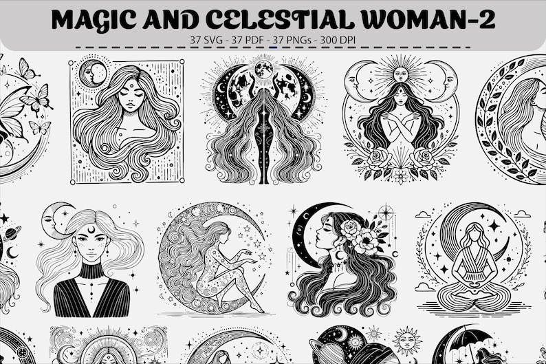 Magic Celestial Woman SVG Bundle – 37 Spiritual Girl Vector Files ...