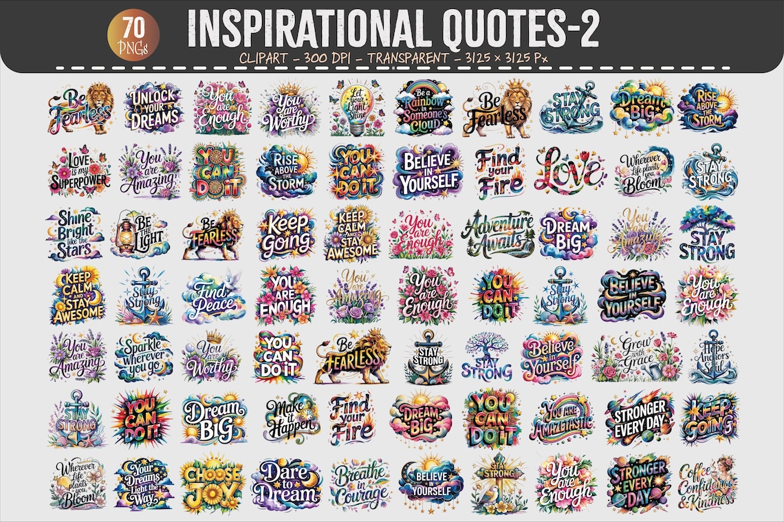 Inspirational Quotes Clipart Bundle Motivational Positive Sayings PNG ...