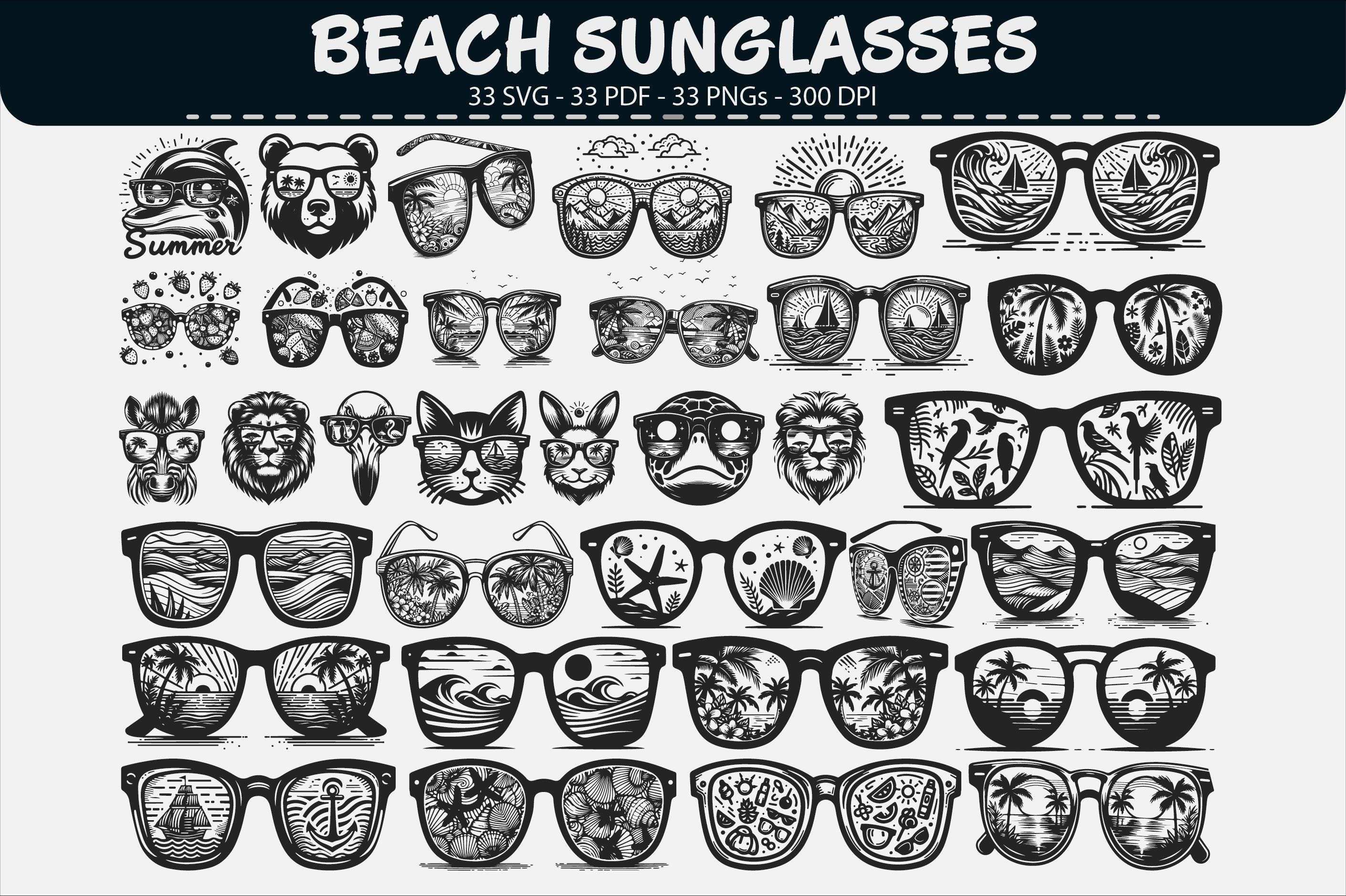Beach Sunglasses SVG Bundle – 33 Summer Cliparts (PNG, PDF) - Etsy