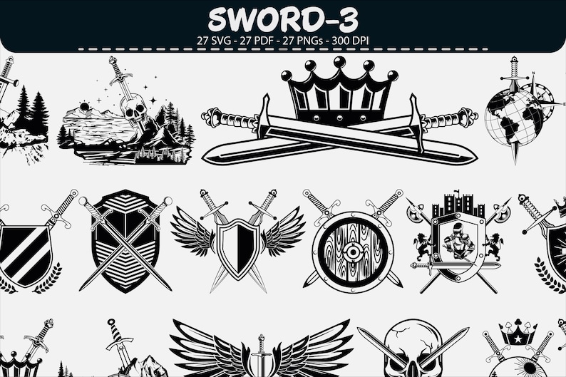 Heraldic Sword Emblems – 27 SVG PNG PDF - Etsy