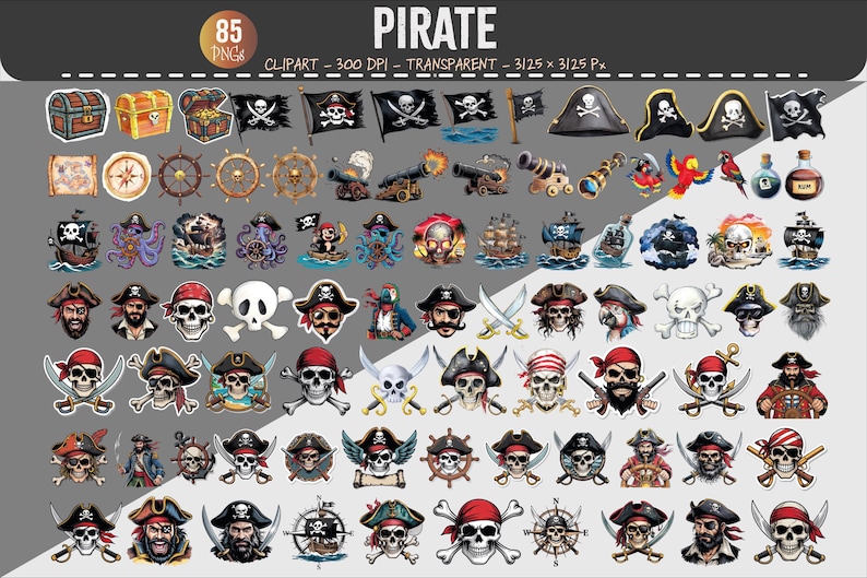 Pirate Clipart Bundle Skull Pirate PNG Set Nautical Adventure ...