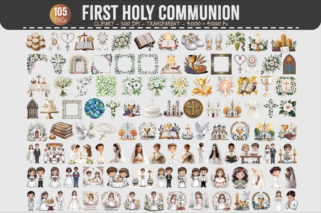 First Holy Communion Clipart Bundle Christian Communion PNG Set ...