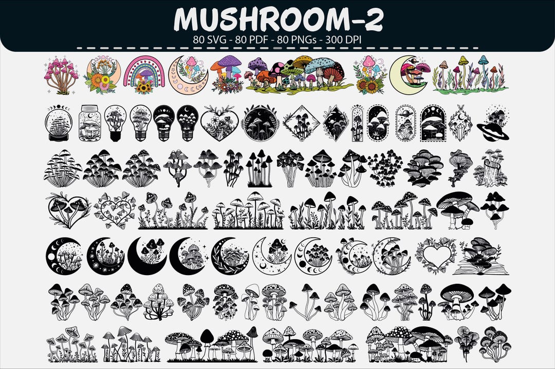 Vintage Mushroom Vector Clipart Bundle SVG PNG PDF Botanical Art - Etsy
