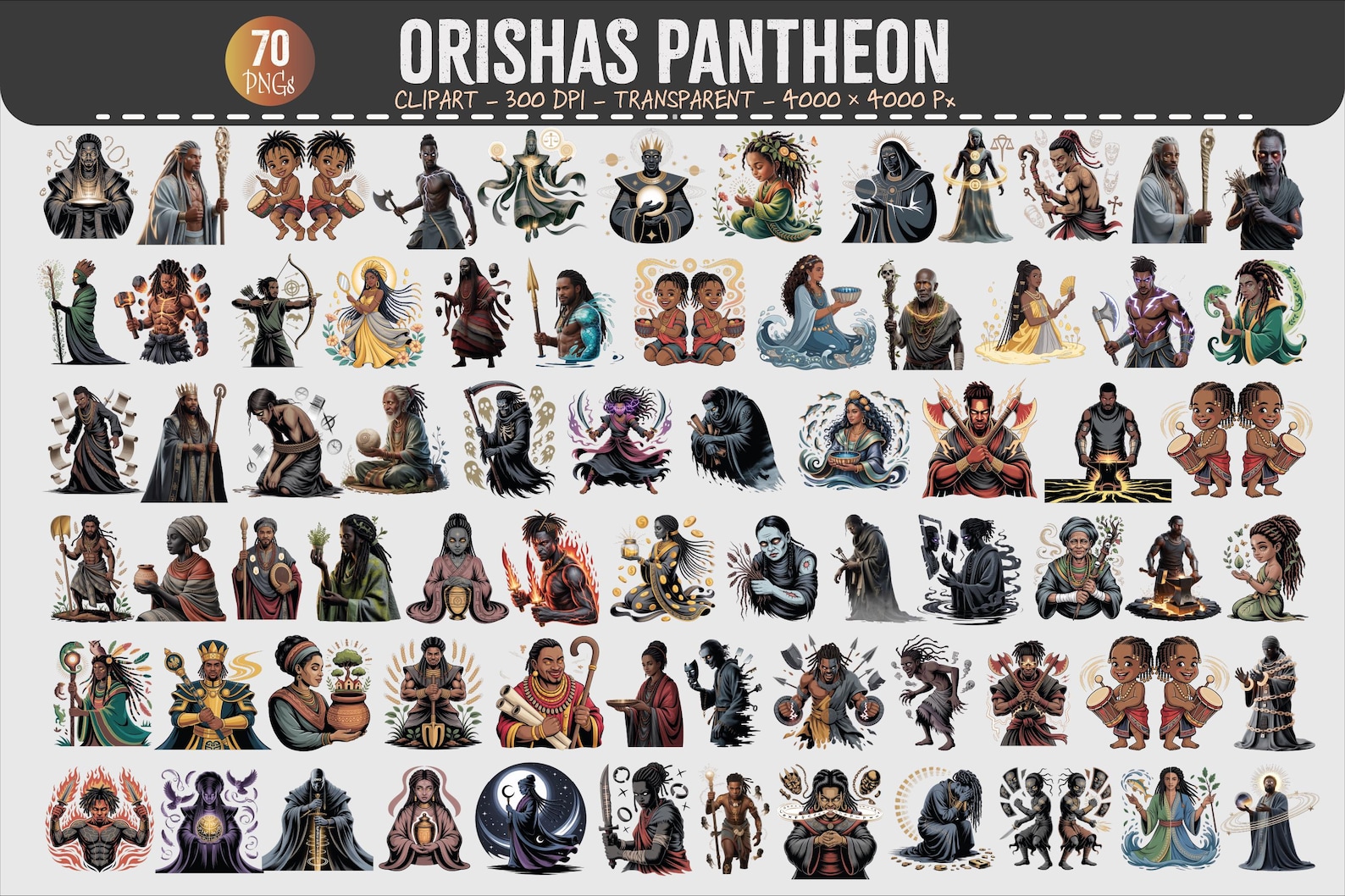 Orishas Pantheon Clipart Bundle | 70 PNG | African Deities Spiritual ...