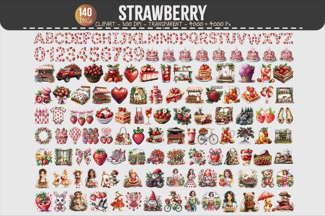 Strawberry Clipart Bundle, Vintage Cottagecore PNG (digital Download ...