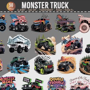 Monster Truck Clipart Bundle: Racing PNG Set (digital Download) - Etsy