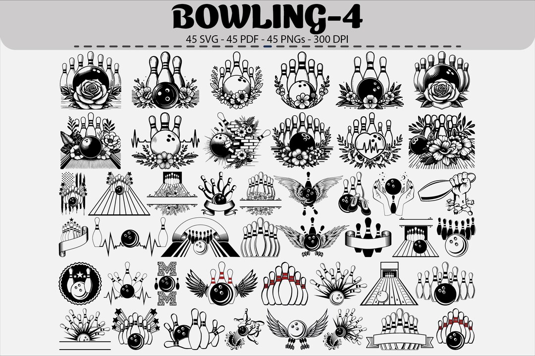 Bowling Clipart Bundle: Retro Strike Designs (SVG, PNG, PDF) for Cricut ...