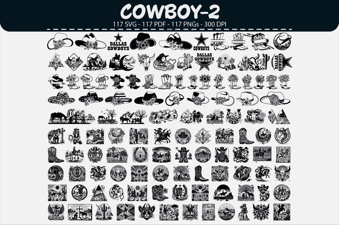 Western Cowboy Vintage Engraving Clipart Pack SVG PNG PDF - Etsy