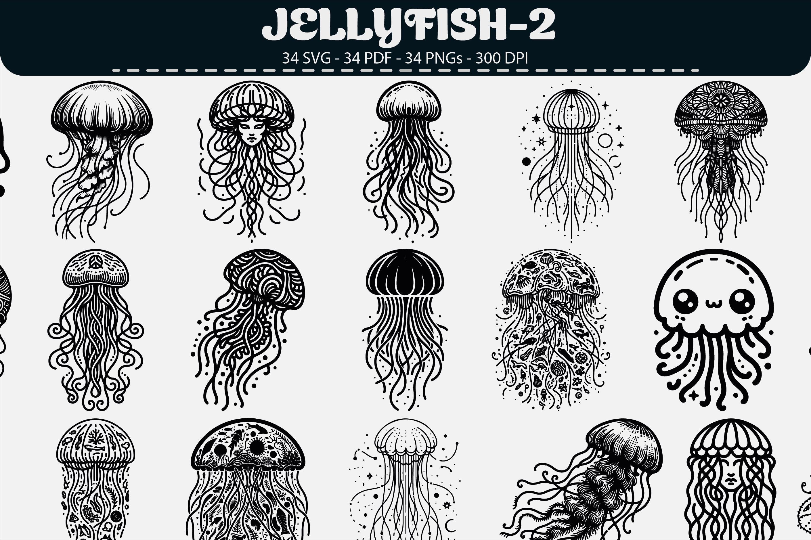 Jellyfish SVG Bundle: Sea Creature Vector Graphics (digital Download ...