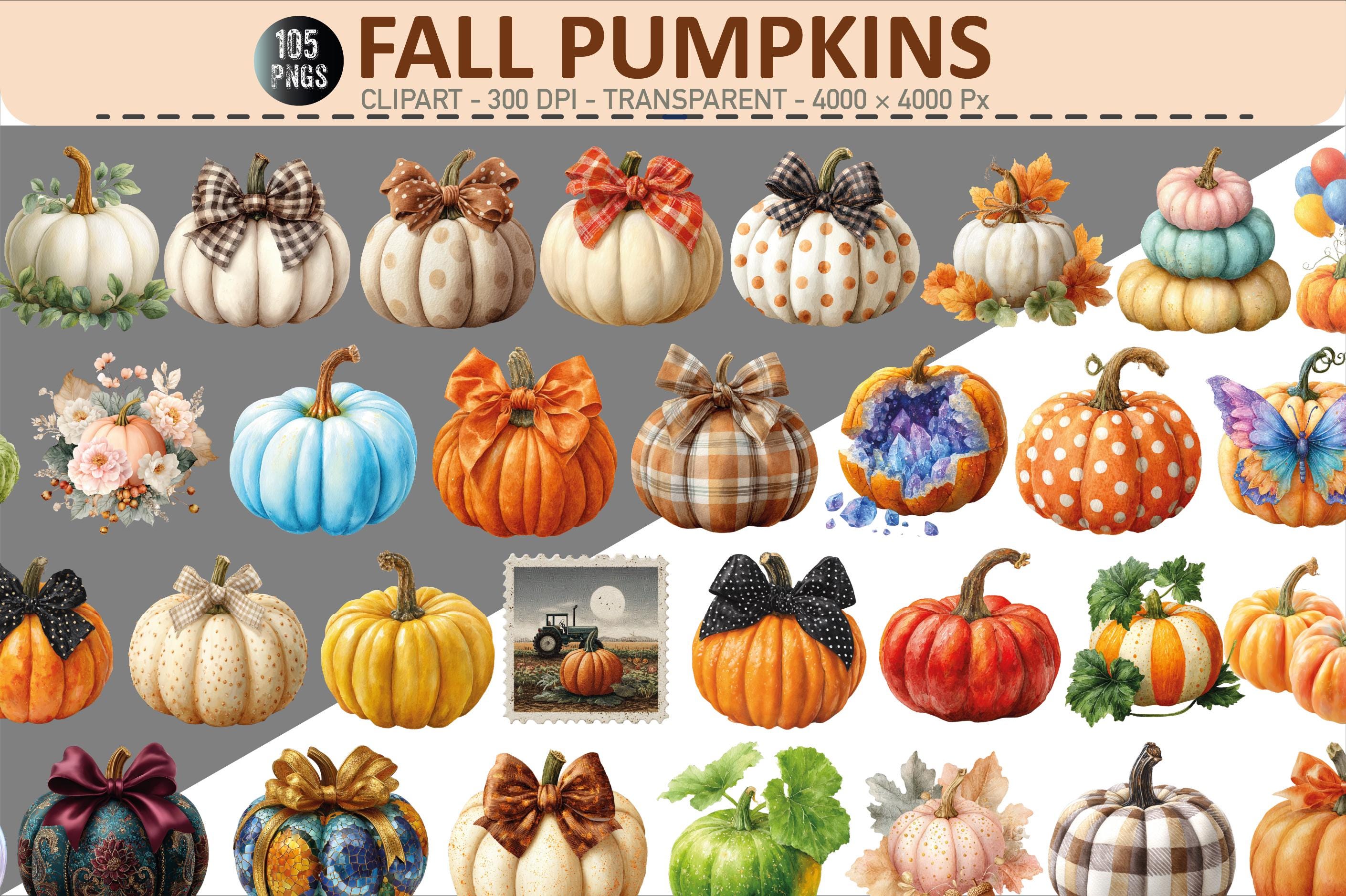 Fall Pumpkins Clipart Bundle PNG Set 105 Designs 300 DPI - Etsy