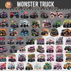 Monster Truck Clipart Bundle: Racing PNG Set (digital Download) - Etsy