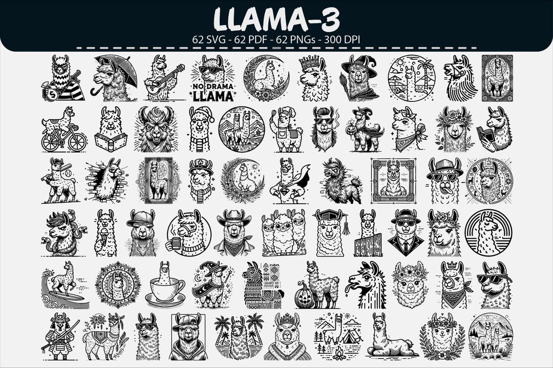 Llama Vector Clipart Bundle SVG PNG PDF Funny Llamas - Etsy