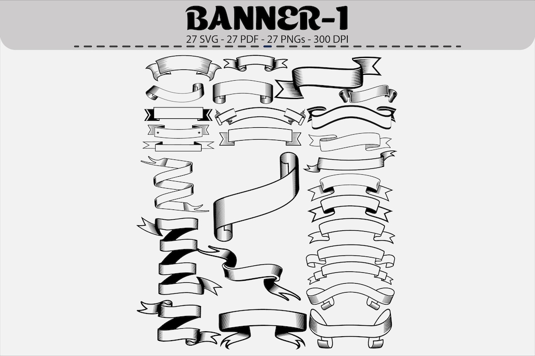 Vintage Ribbon Banner Vector Set: 27 SVG Cut Files (digital Download ...