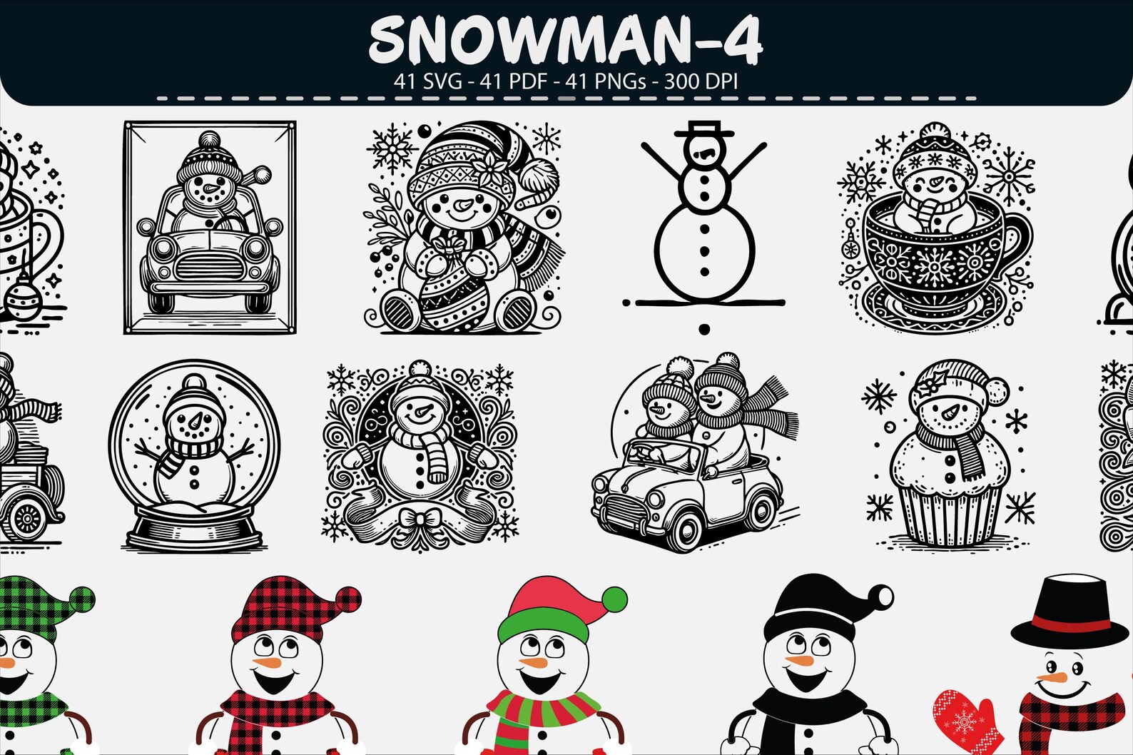 Snowman Winter Clipart Bundle SVG PNG PDF Christmas Designs Set - Etsy