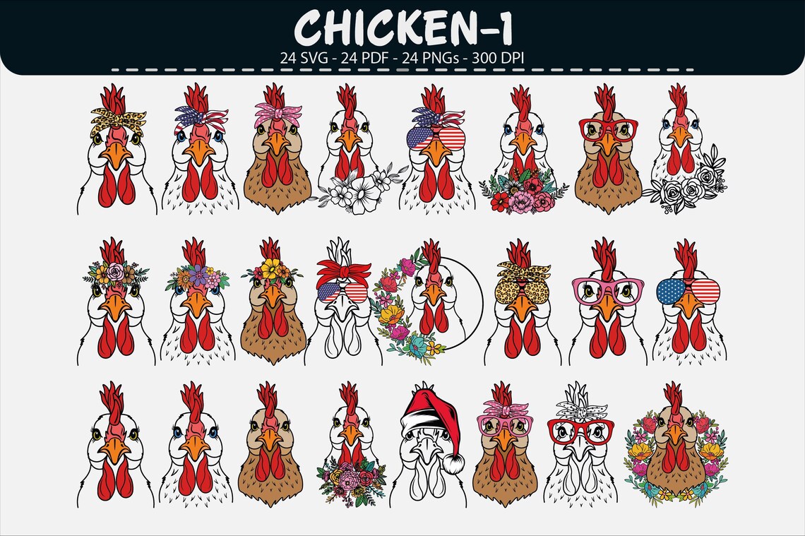 Chicken Head Clipart Bundle SVG PNG PDF Vector Set - Etsy