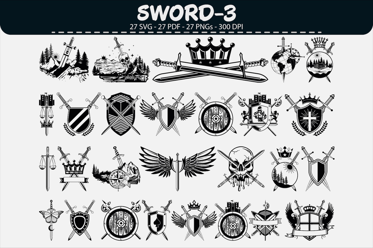 Heraldic Sword Emblems – 27 SVG PNG PDF - Etsy