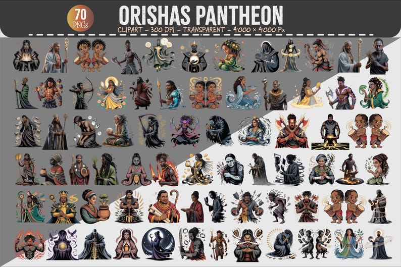 Orishas Pantheon Clipart Bundle | 70 PNG | African Deities Spiritual ...