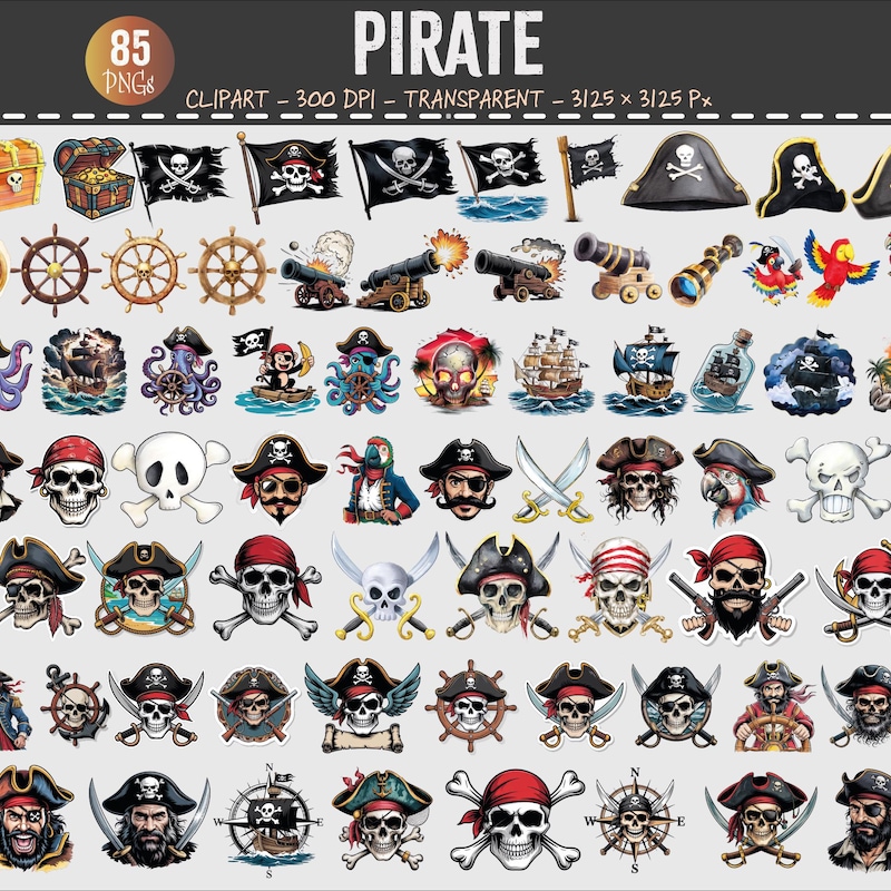 Pirate Skulls Clipart Set - Etsy