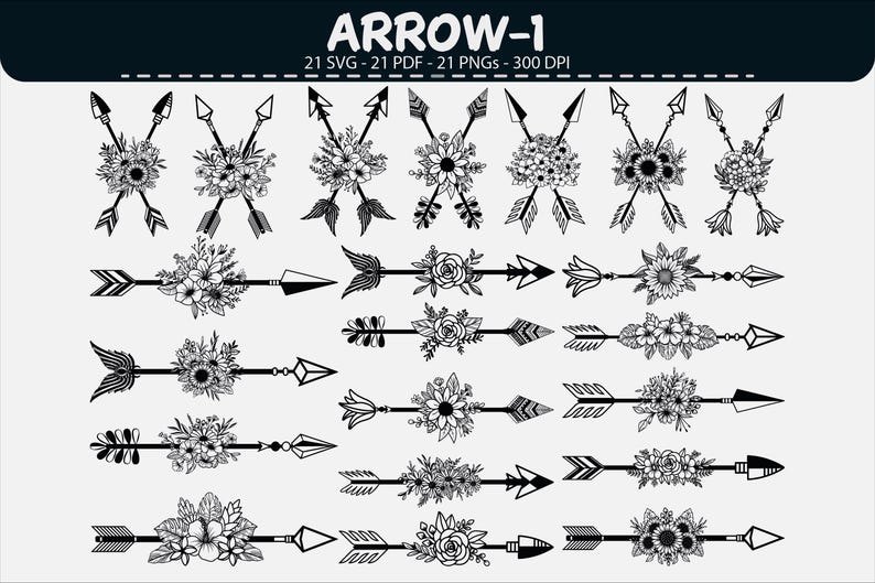 Floral Arrow Clipart SVG PNG PDF Vector Arrow Bundle - Etsy