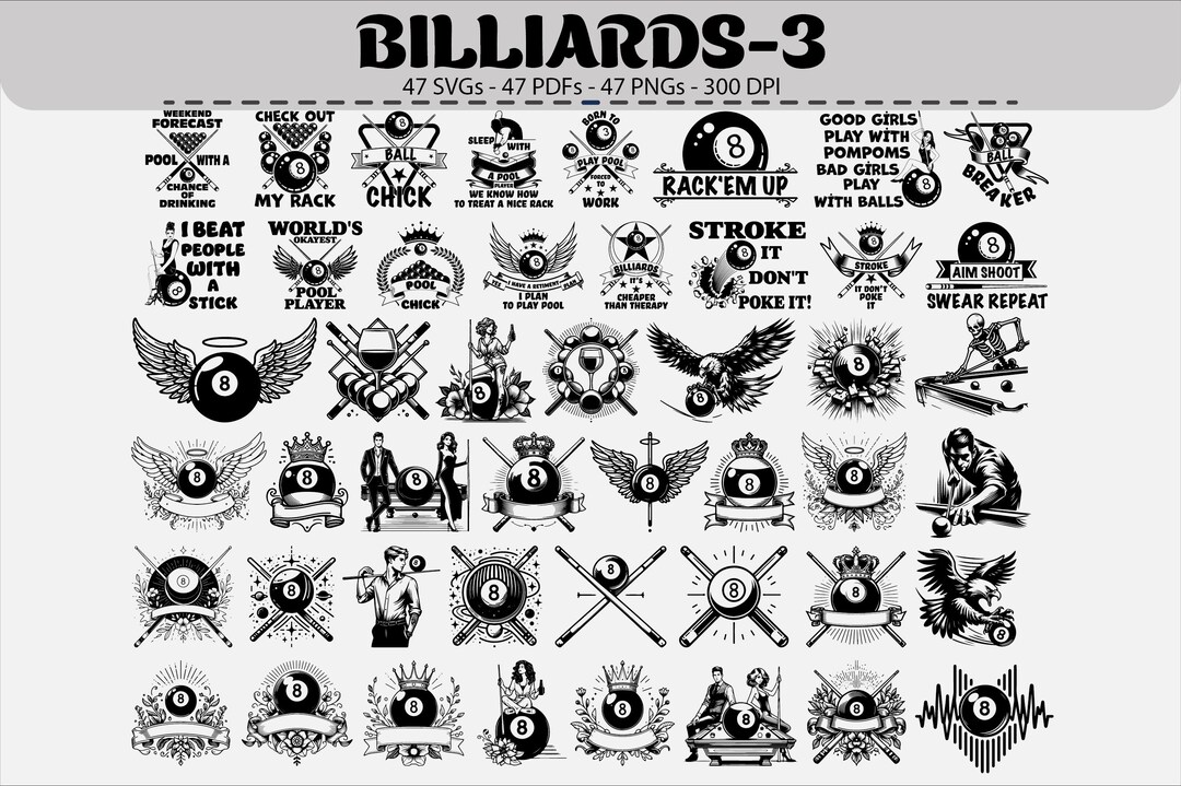 Billiards Clipart Bundle: Pool Vector Graphics for Cricut (digital ...