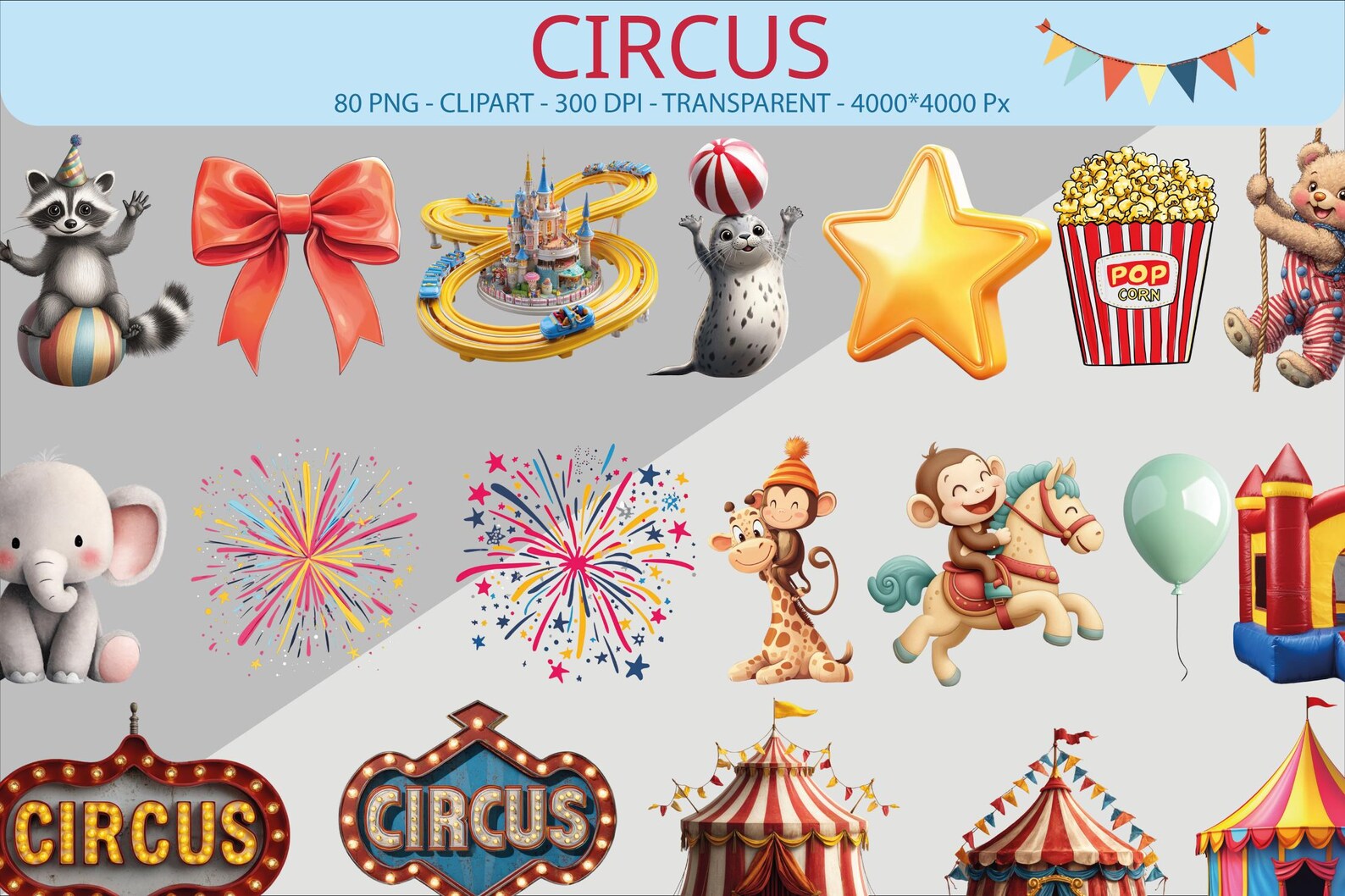 Circus Clipart Bundle Carnival Party PNG Set 300 DPI - Etsy