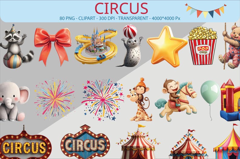 Circus Clipart Bundle Carnival Party PNG Set 300 DPI - Etsy