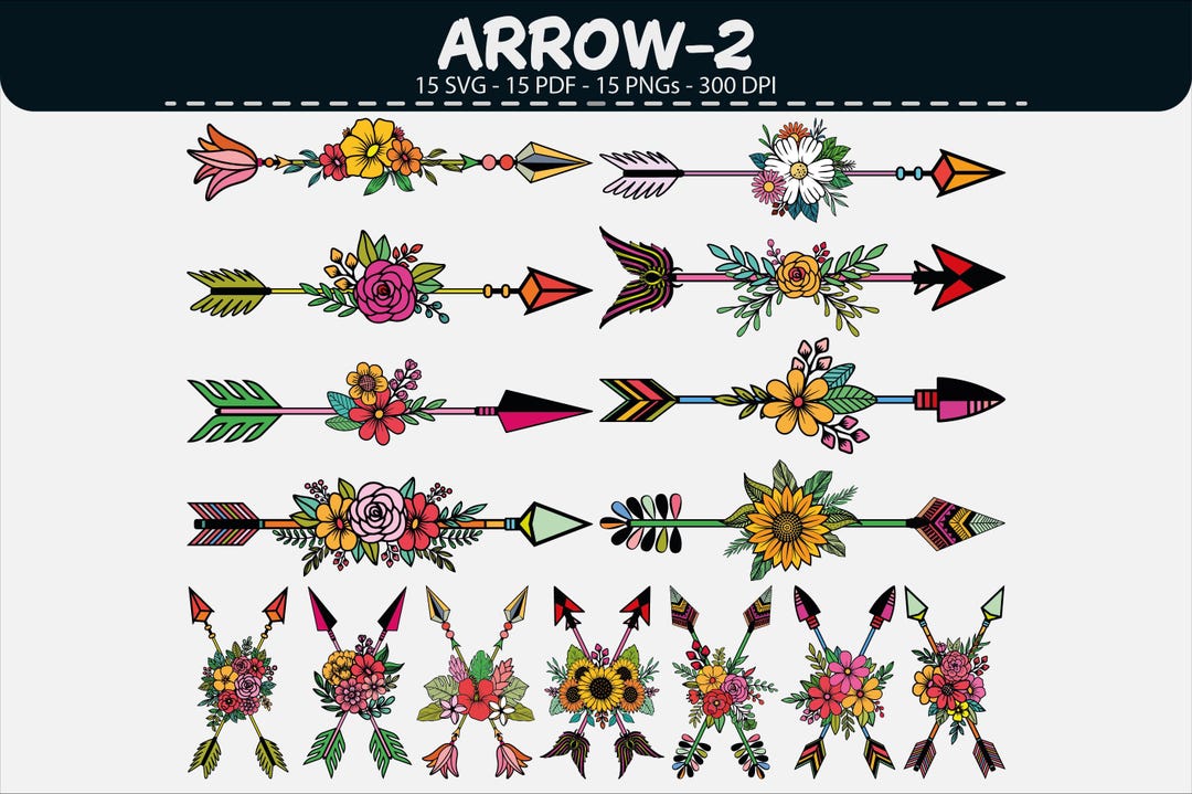 Colorful Floral Arrow Clipart SVG PNG PDF Vector Arrow Set - Etsy
