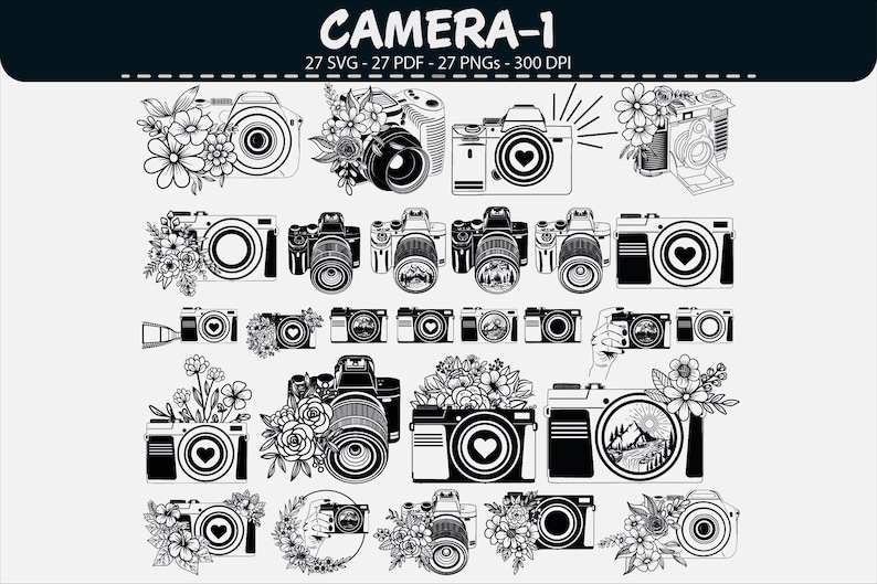 Camera Clipart Bundle 27 SVG PNG PDF Floral Photographer Designs for ...