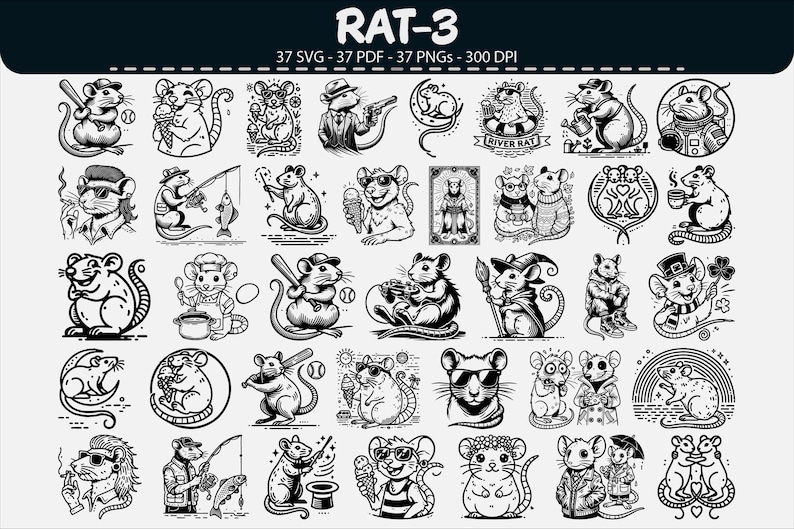 Rat Vector Clipart Bundle: Funny Mouse Illustrations for Cricut ...