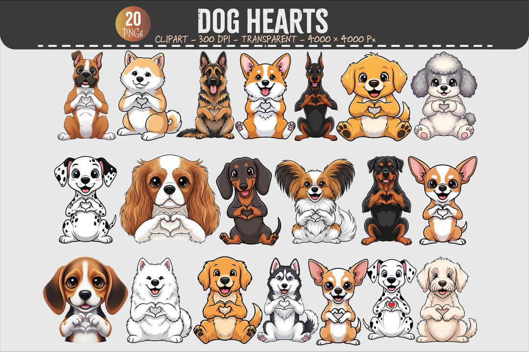 Dog Hearts Clipart Bundle | 20 PNG Set | 300 DPI Transparent Digital ...