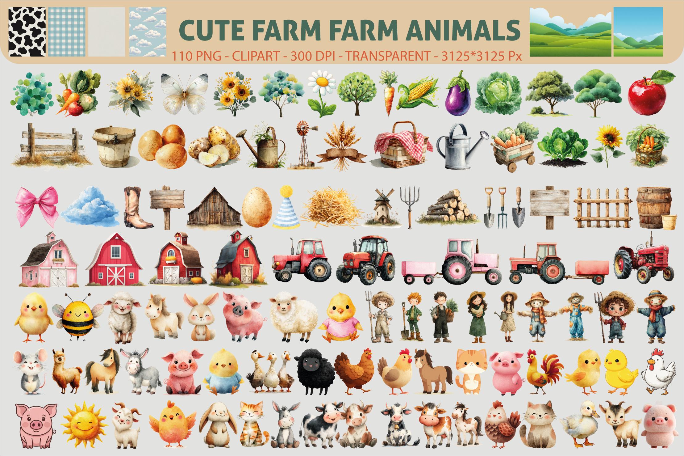 Farm Animals Clipart Bundle Barnyard PNG Set 300 DPI - Etsy