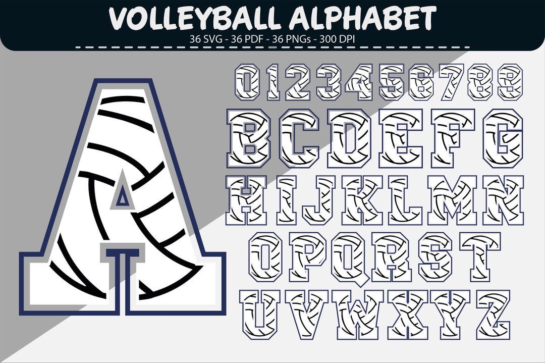 Volleyball Alphabet SVG: Sports Letters & Numbers Clipart (digital ...